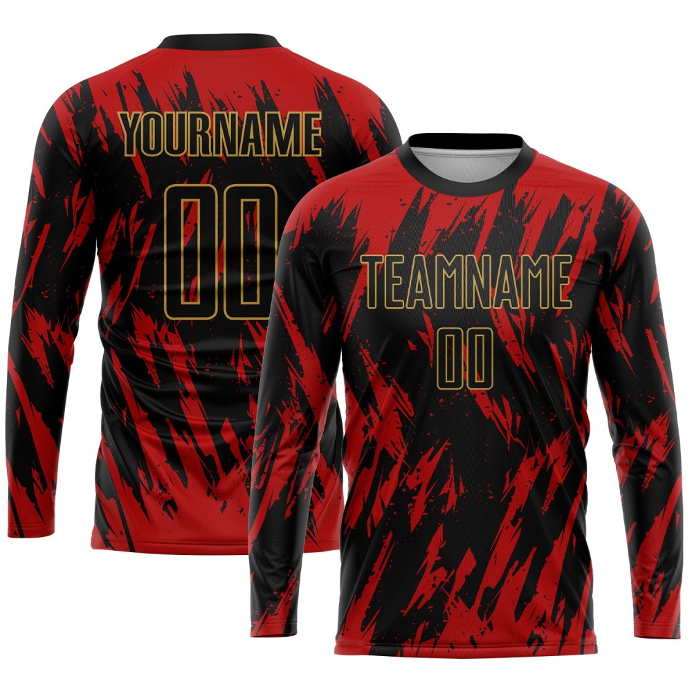 Custom Uniform Black-Old Red Jersey Sublimation Gold Soccer
