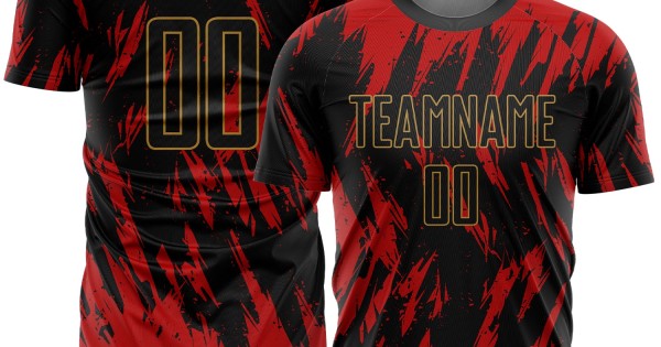Custom Uniform Black-Old Red Jersey Sublimation Gold Soccer