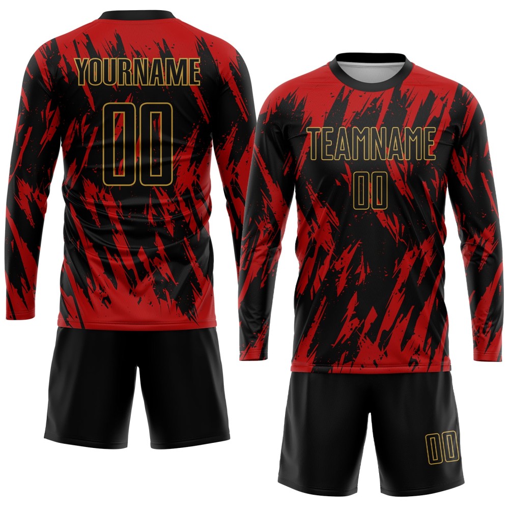 Custom Uniform Black-Old Red Jersey Sublimation Gold Soccer